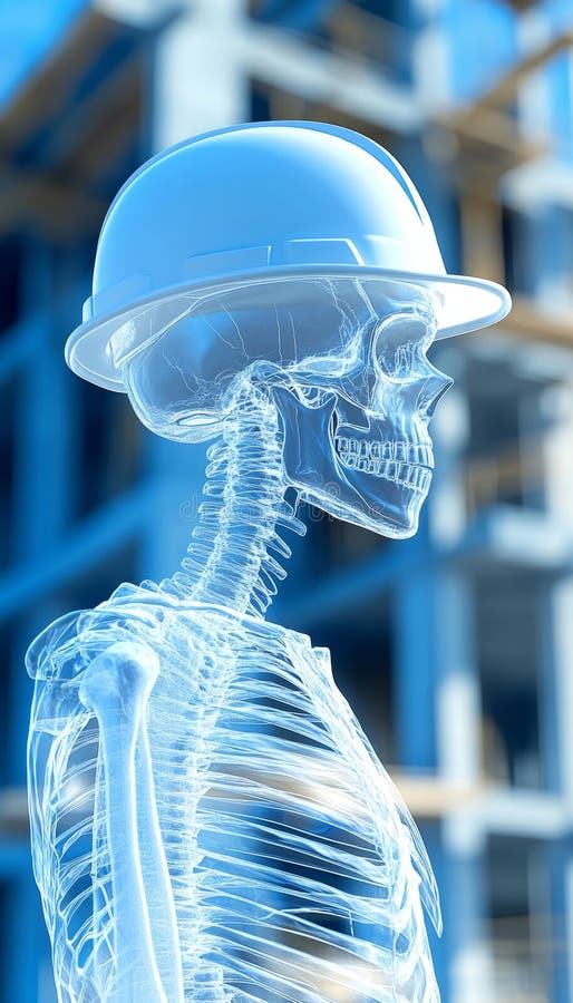 Skeleton Construction Worker with Hard Hat on Blurry Construction Site ...