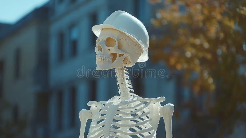 Skeleton Construction Worker with Hard Hat on Building Site, Concept of ...