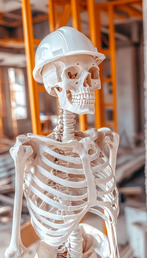 Skeleton Construction Worker in Hard Hat on Building Site, Work Safety ...