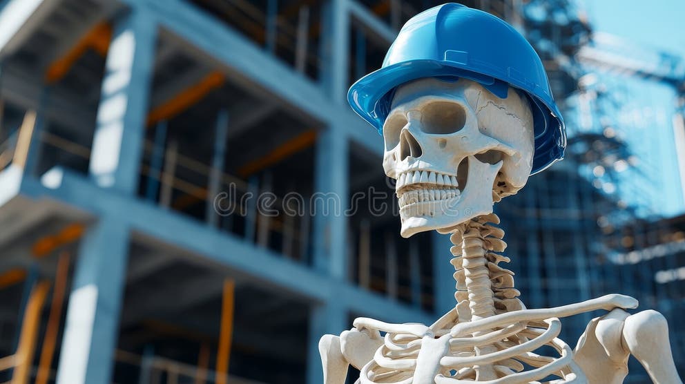 Skeleton Construction Worker with Hard Hat, Posing on Construction Site ...