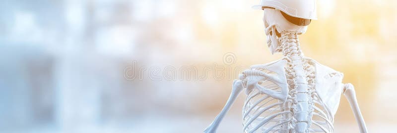 Skeleton Construction Worker with Hard Hat Standing Against ...