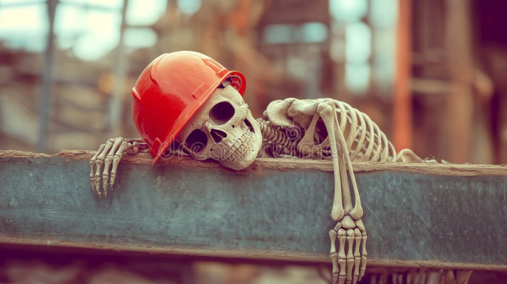 Skeleton Construction Worker with Hard Hat Taking a Break. Concept of ...