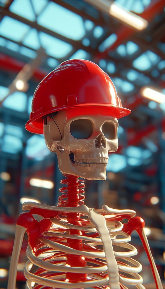 Skeleton Construction Worker in Red Hard Hat on Blurred Background ...