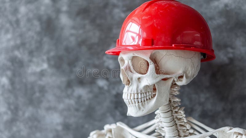 Skeleton Construction Worker with Red Hard Hat, Construction Safety ...