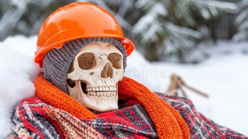 Skeleton Construction Worker in Winter with Hard Hat, Reflecting ...