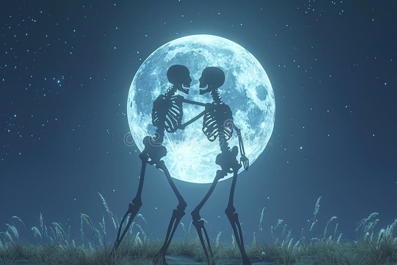 Skeleton Couple Dancing Under the Moonlight Stock Illustration ...