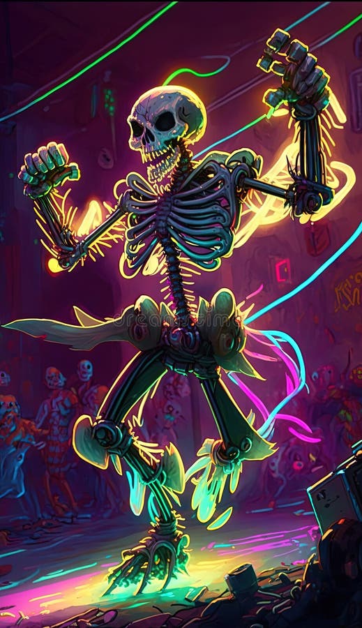 A Skeleton Dancing in a Dark Room with a Neon Light. Generative Ai ...