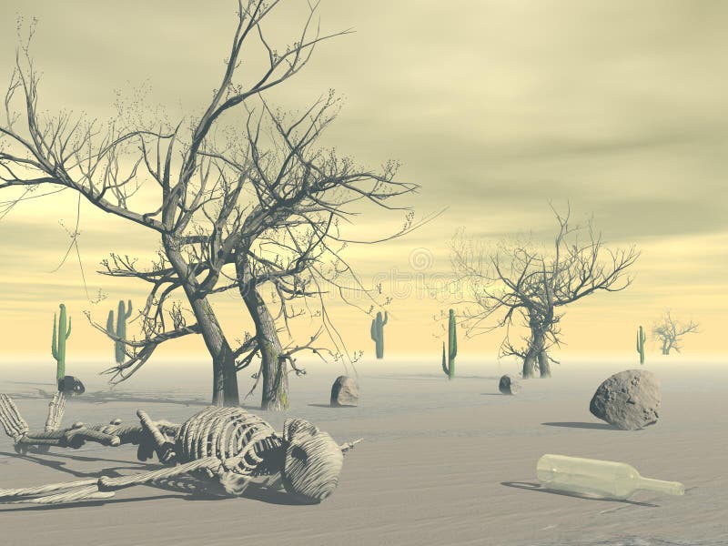 Skeleton in the Desert - 3D Render Stock Illustration - Illustration of ...