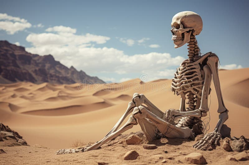 Skeleton in the Desert with Sand Dunes and Blue Sky, a Skeleton in the ...