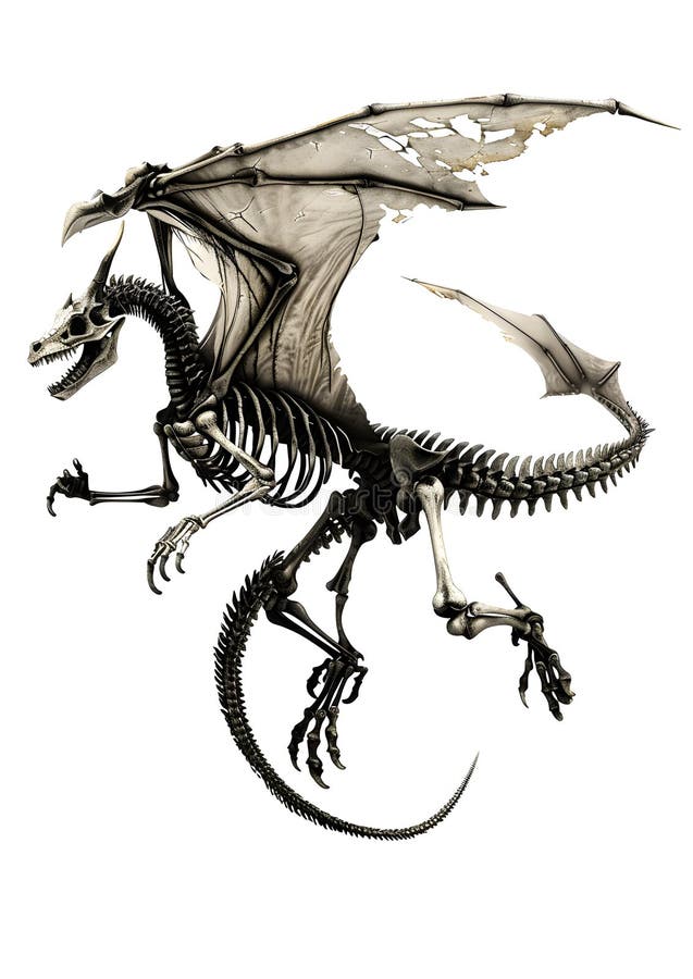 Skeleton Dragon with Wings in Flight Generative AI Stock Illustration ...