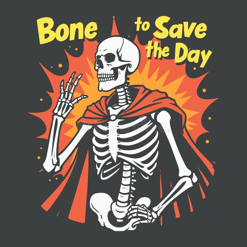 A Skeleton Dressed As a Superhero, Complete with a Red Cape and Text ...