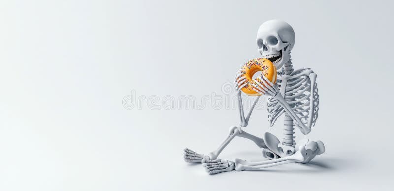 Skeleton Eating a Donut with Sprinkles Stock Illustration ...