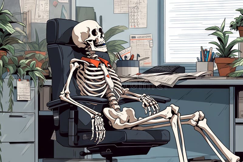 Skeleton Enjoys a Quiet Office Day, Generative AI Stock Image - Image ...