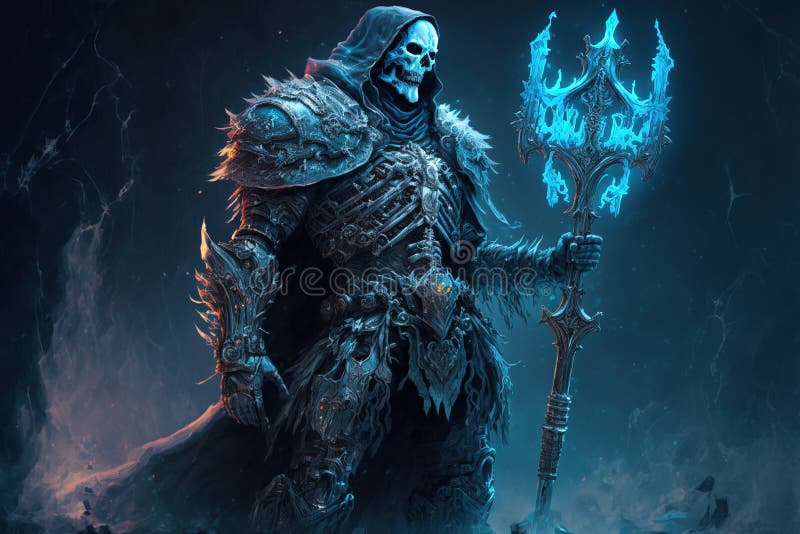 Skeleton Evil Ice Knight Standing in a Dark-foreboding-frozen-crypt ...