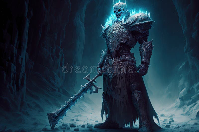 Skeleton Evil Ice Knight Standing in a Dark-foreboding-frozen-crypt ...