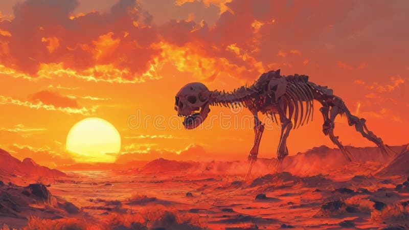 Skeleton of Extinct Creature at Sunset Stock Video - Video of surreal ...