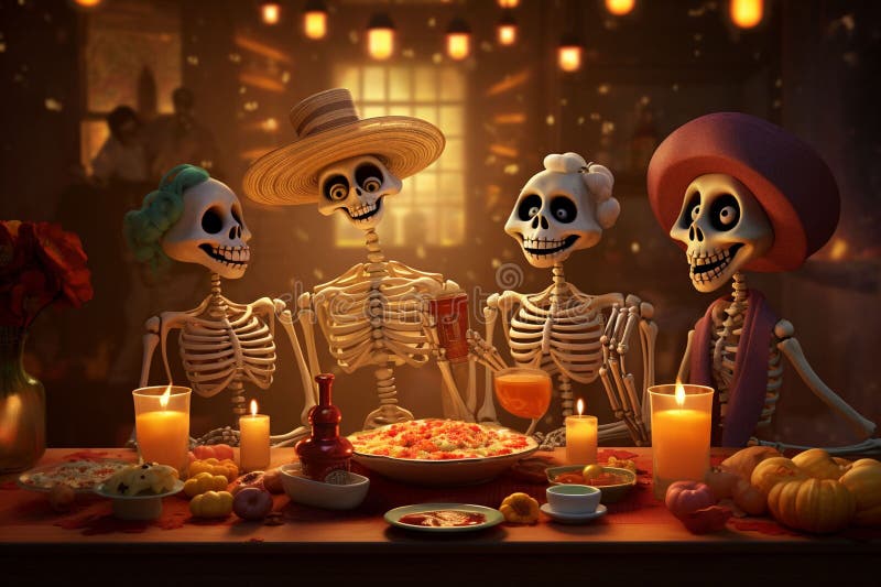 Skeleton Family Celebrating Day of the Dead Stock Illustration ...