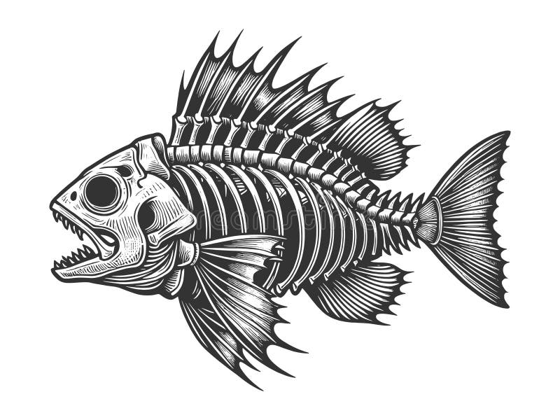 Skeleton of Fish Engraving Vector Illustration Stock Vector ...