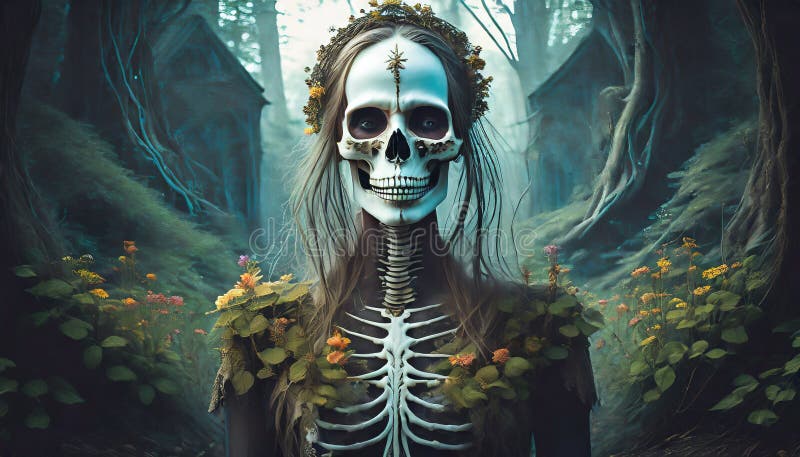 Skeleton in the forest stock illustration. Illustration of iron - 308706481