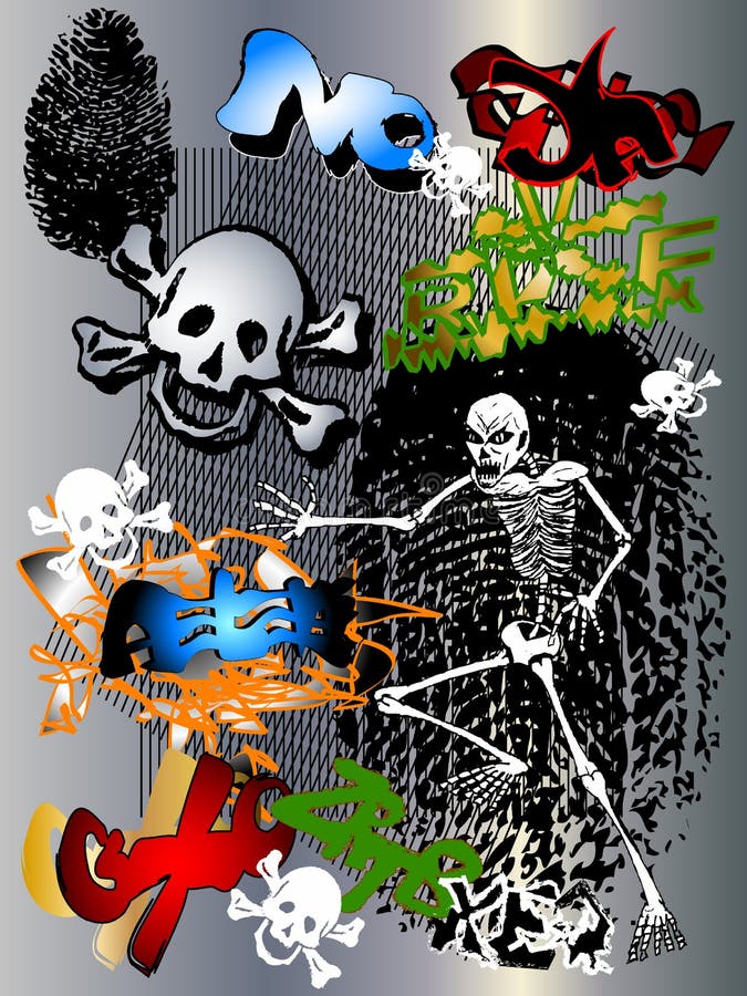 Skeleton Graffiti Painted Wall Stock Illustration - Illustration of ...