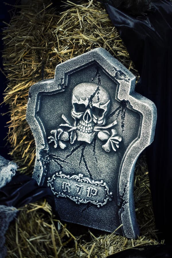 Skeleton on Gravestone Halloween Concept Stock Image - Image of bone ...
