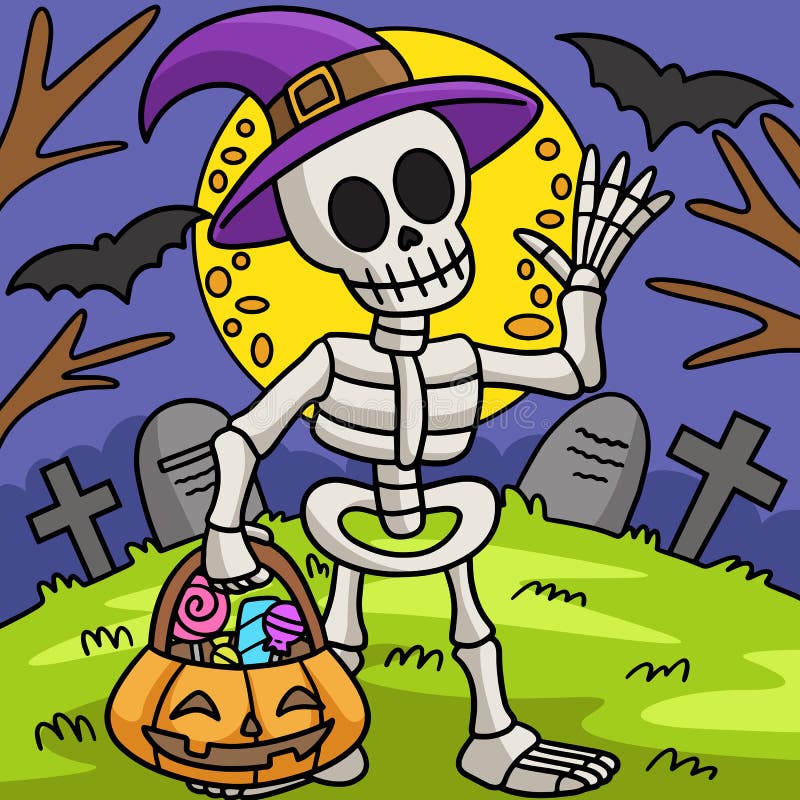 Skeleton Halloween Colored Cartoon Illustration Stock Vector ...