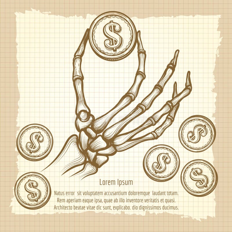 Skeleton Hand with Coin Vintage Poster Stock Vector - Illustration of ...