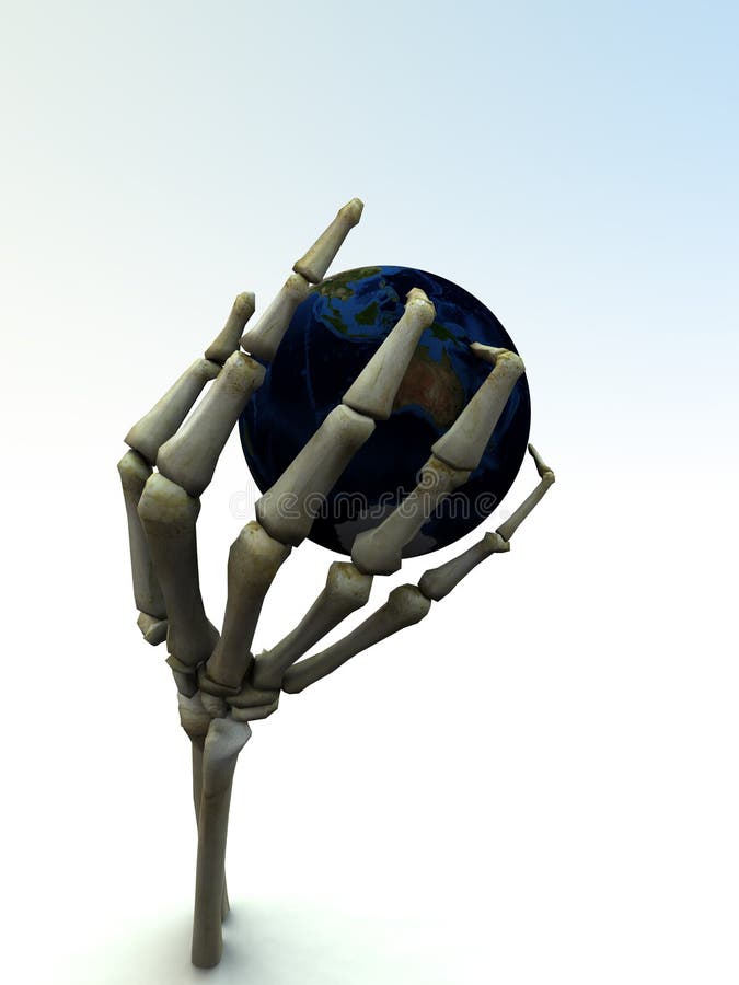 Skeleton Hand and the Earth 3 Stock Illustration - Illustration of dead ...