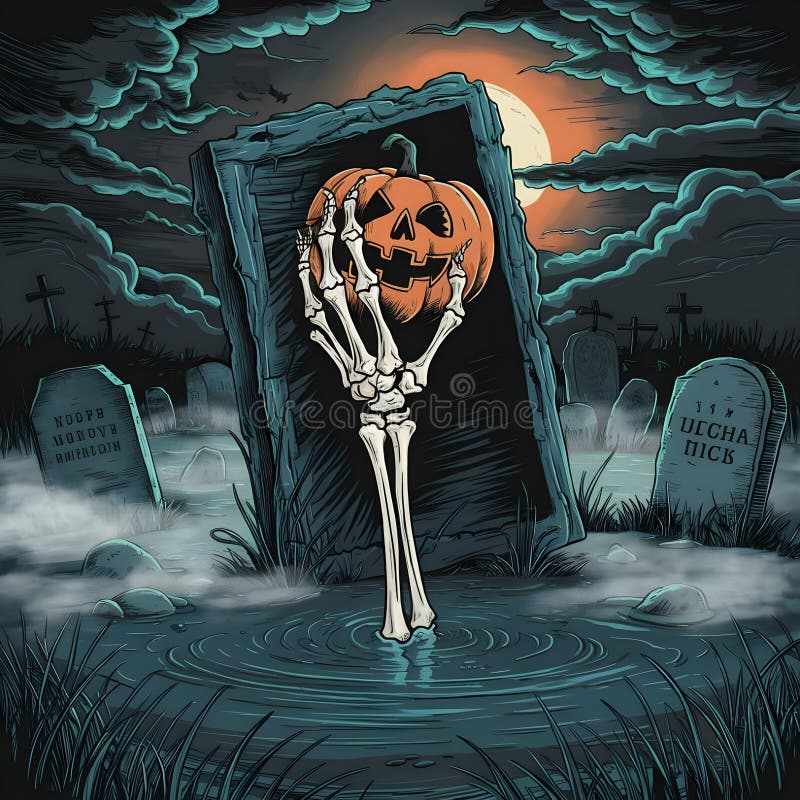 Skeleton Hand Emerging from a Grave on Halloween Night Stock Photo ...