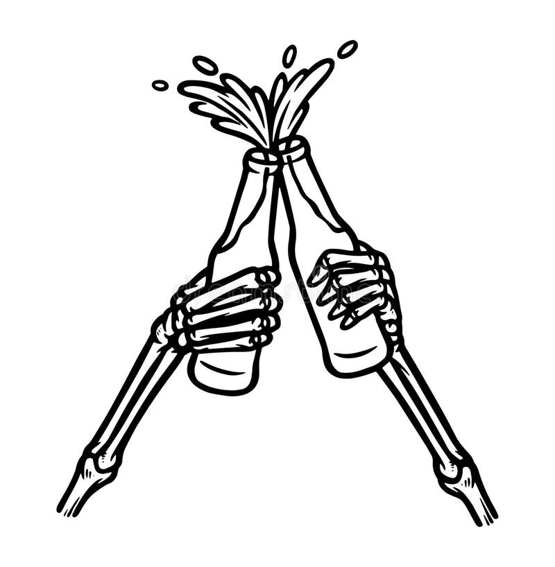 Skeleton Hand Holding a Bottle of Beer Stock Vector - Illustration of ...