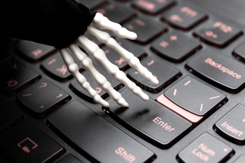 Skeleton Hand Ready To Work on Computer, Laptop Gaming Keyboard Stock ...