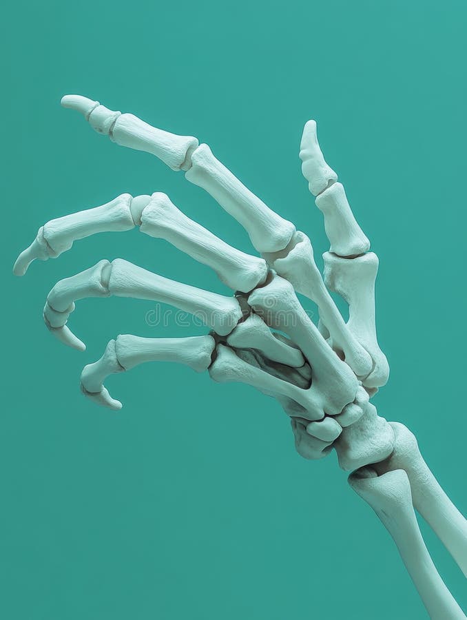 Skeleton Hand on a Turquoise Background. Stock Photo - Image of moody ...