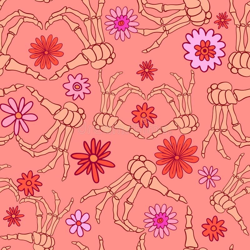 Skeleton Hands Floral Halloween Seamless Pattern Stock Vector ...