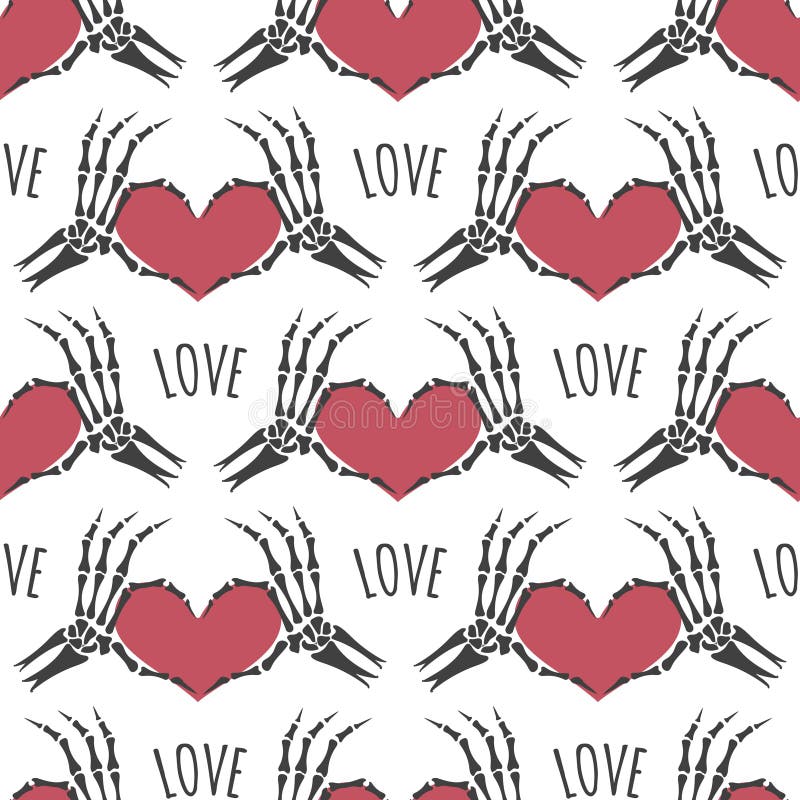Skeleton Hands Heart Seamless Pattern Stock Vector - Illustration of ...
