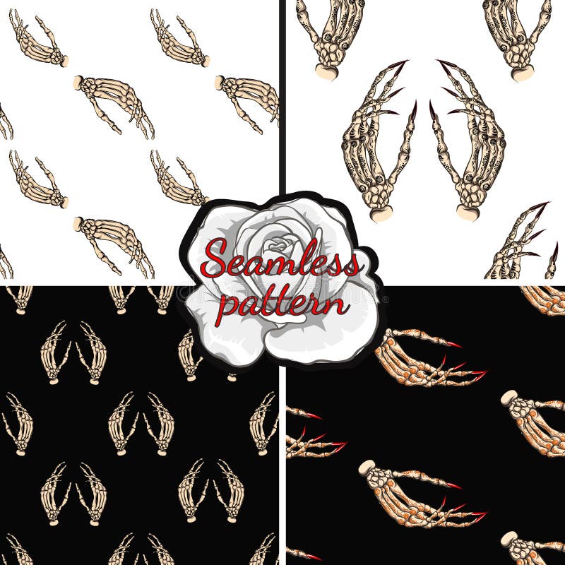 Skeleton Hands. Seamless Patterns Stock Vector - Illustration of ...