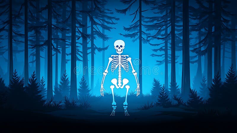 Skeleton in a Haunted Forest Shrouded in Shadows Stock Illustration ...