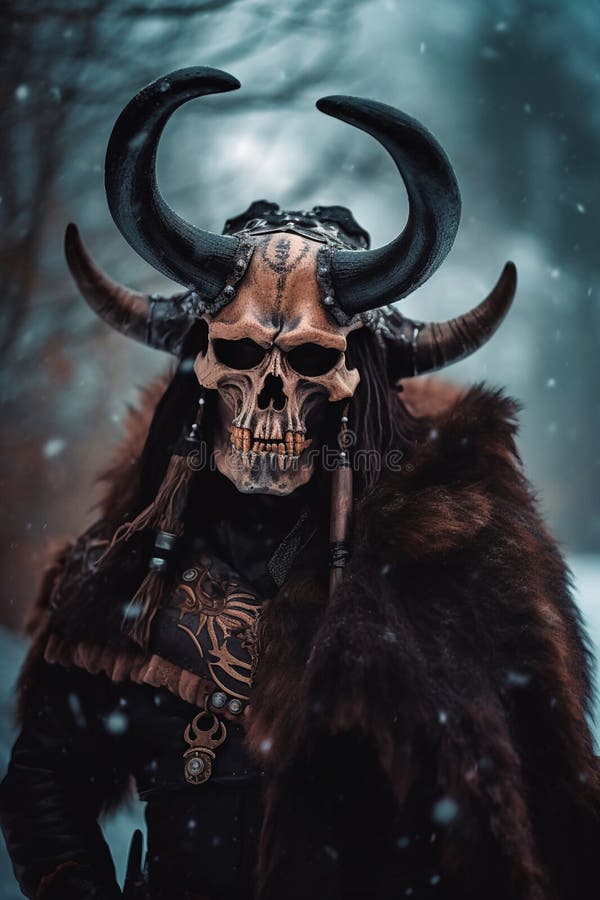 Skeleton Head with Horns on a Man Stock Image - Image of symbol, skull ...