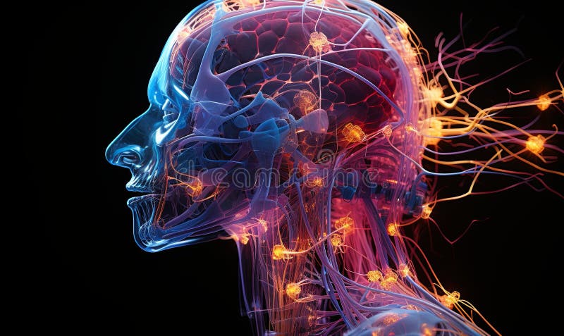 Skeleton Head and Neck with Numerous Electrical Wires Stock Photo ...