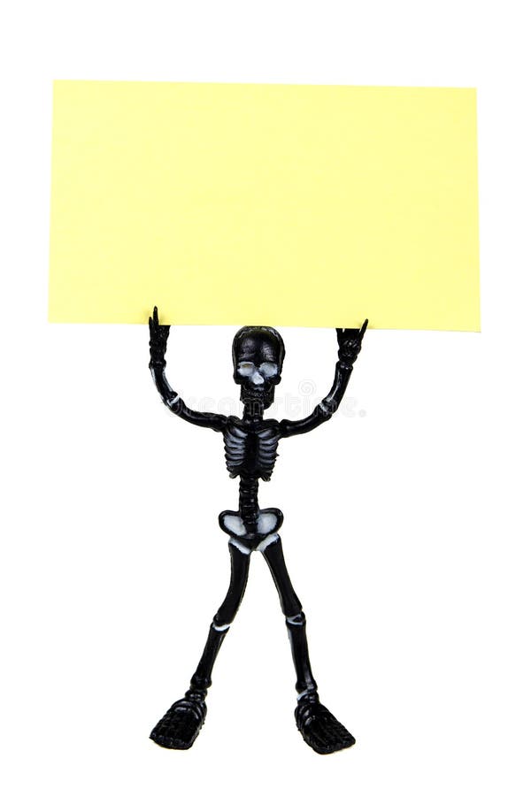 Skeleton holding a post it stock image. Image of black - 28493879