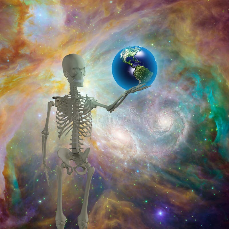 Skeleton holds earth stock illustration. Illustration of cosmos - 40932223