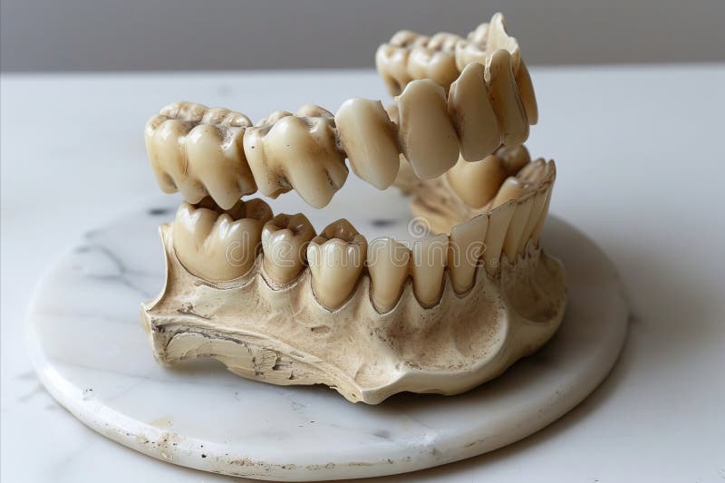 Skeleton Jaw with Teeth with Plaque on Marble Surface Stock Photo ...