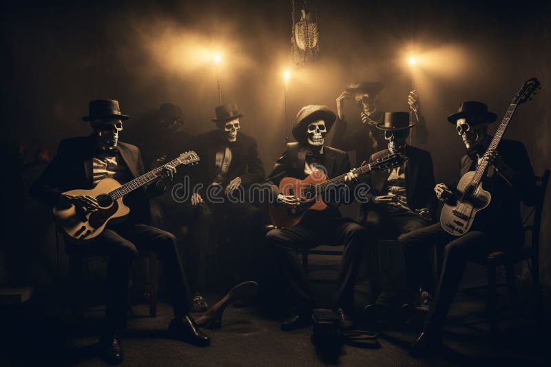 Skeleton Jazz Band Skeletons Playing Jazz in a Stock Illustration ...