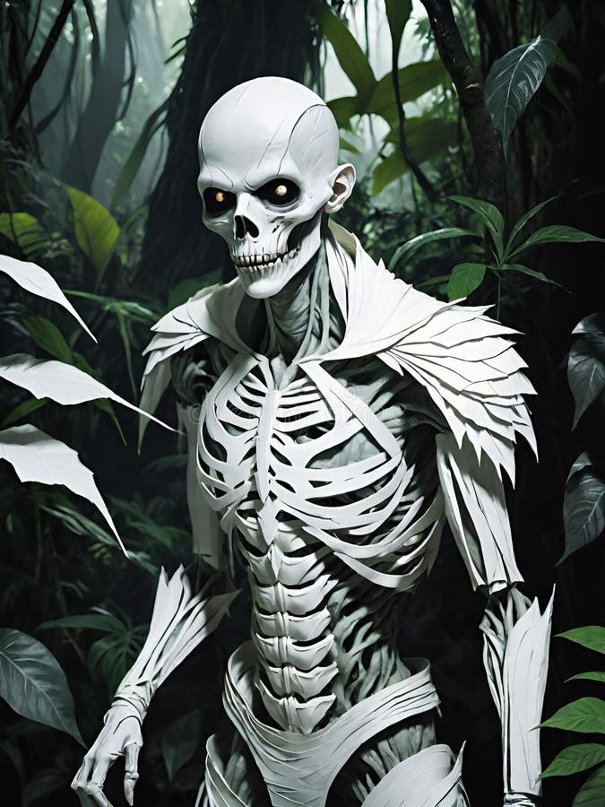 Skeleton in a Jungle Background Stock Illustration - Illustration of ...