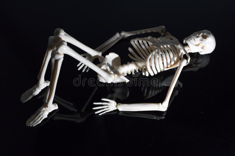 Fake Skeleton Sitting on Skulls with Colorful Glass of Bone Hand Stock ...