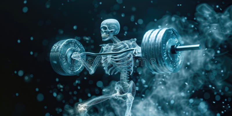 A Skeleton Lifting a Barbell in Mid-air Stock Image - Image of dark ...