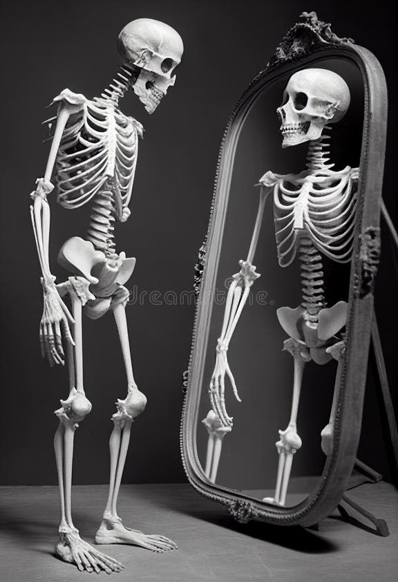 Skeleton Looks at Himself in the Mirror. AI Generated Stock ...