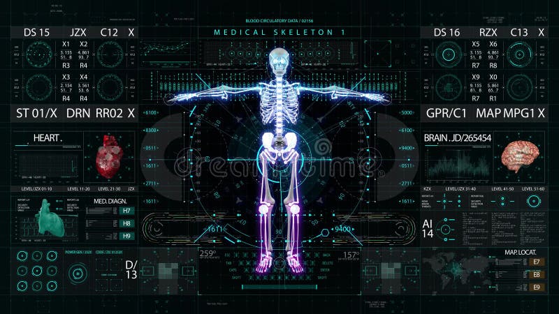 Skeleton Medical HUD Interface Display Stock Video - Video of virtual ...