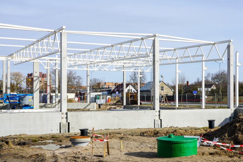 Skeleton of Metal Building Under Construction, Industrial Object Stock ...
