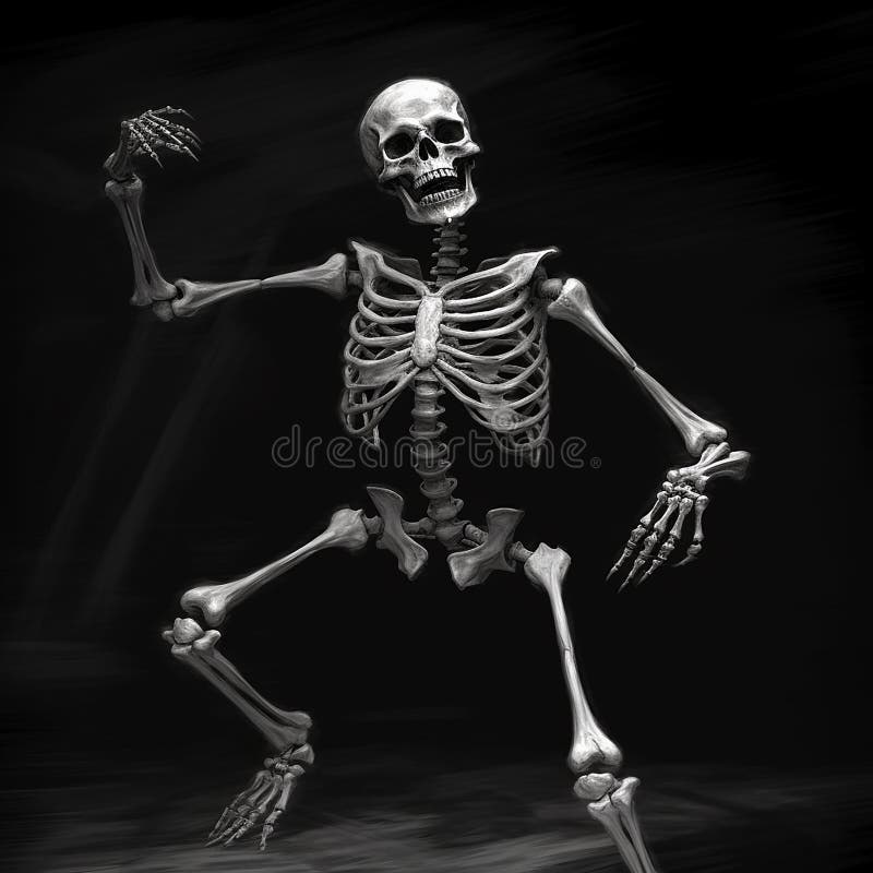Skeleton Dancing on Dark Background, Swaying Arms. Stock Illustration ...