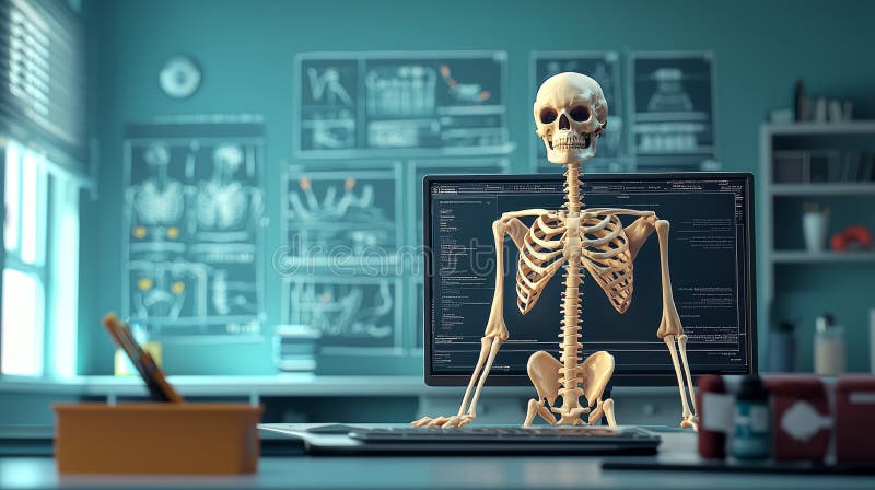 Digital Learning Education Concept with Skeleton Model and Computer in ...